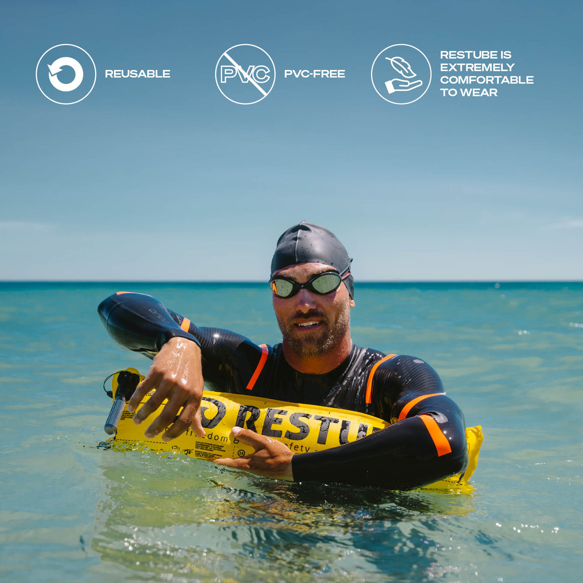 All Restube products (swim buoys, swim equipment, add ons)